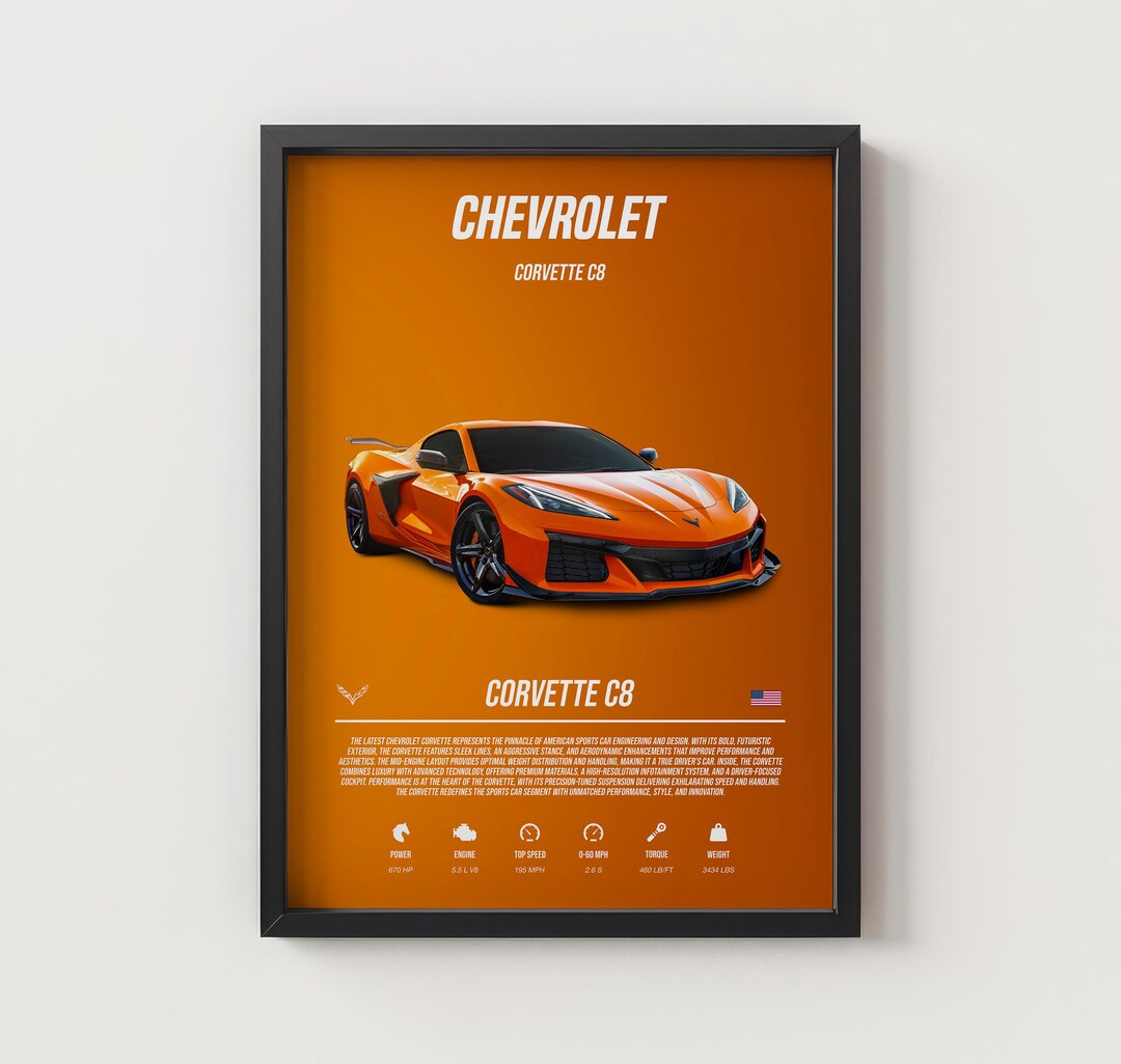 Chevrolet Corvette C8 Modern Car Posters Wall Art Home Decor Gift for ...