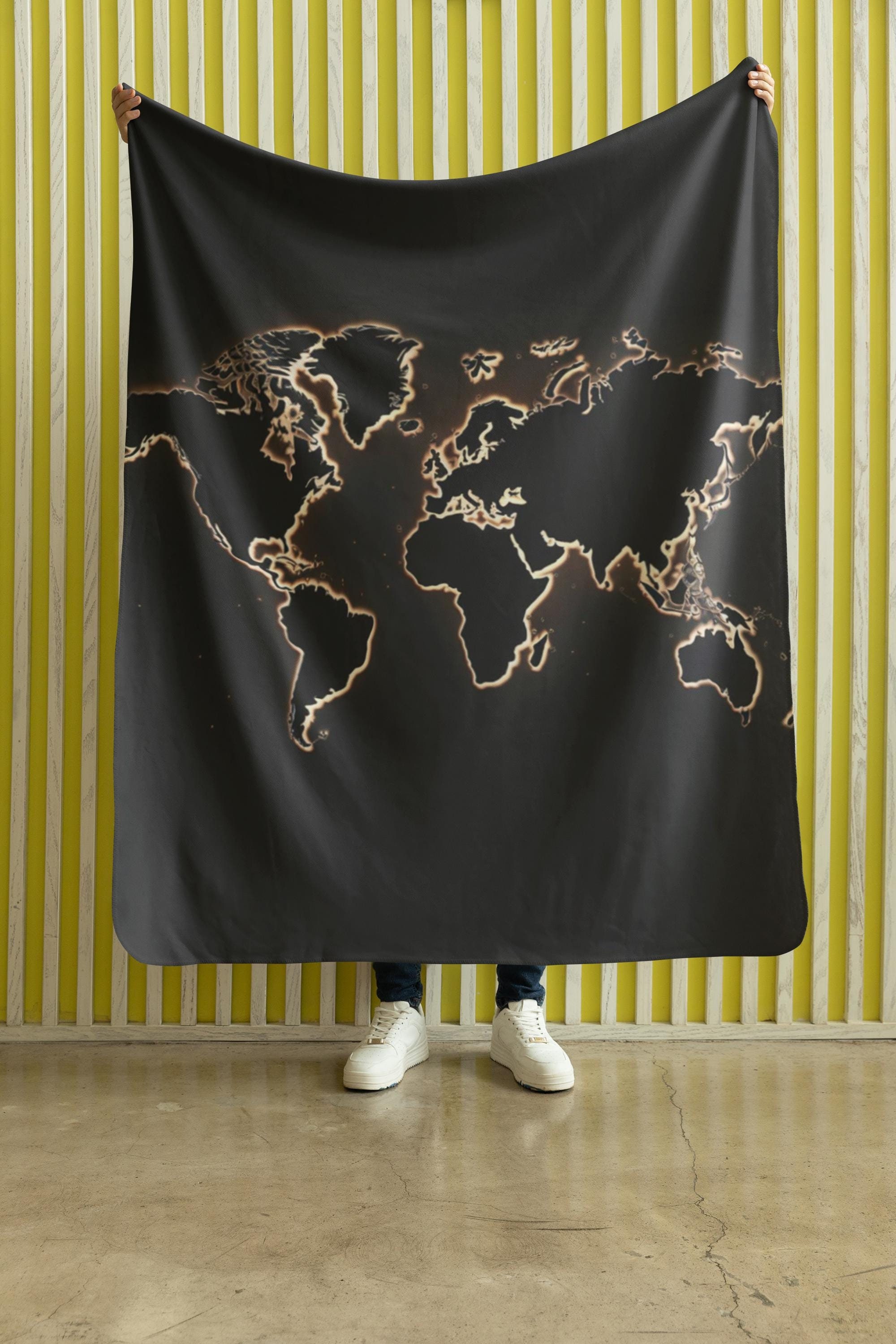 Modern Minimalist World Map Plush Blanket Bedroom or Couch Throw ...