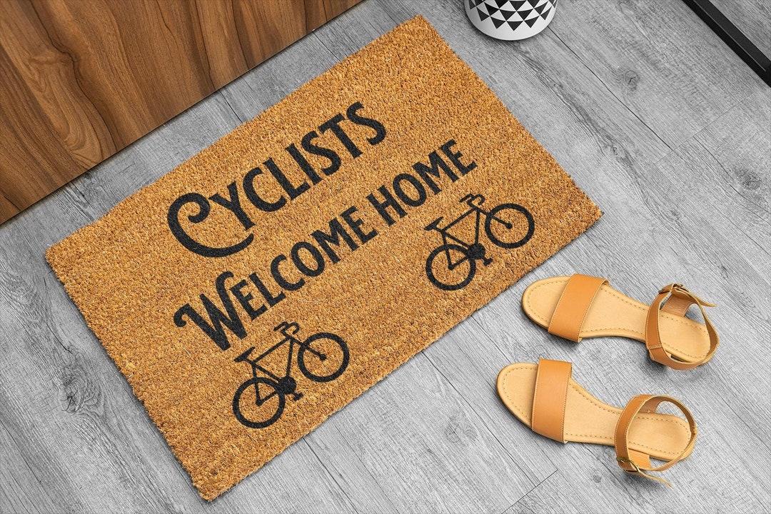 Cyclists Welcome Home Doormat Bicycle Lovers Entryway Rug Outdoor Bike ...