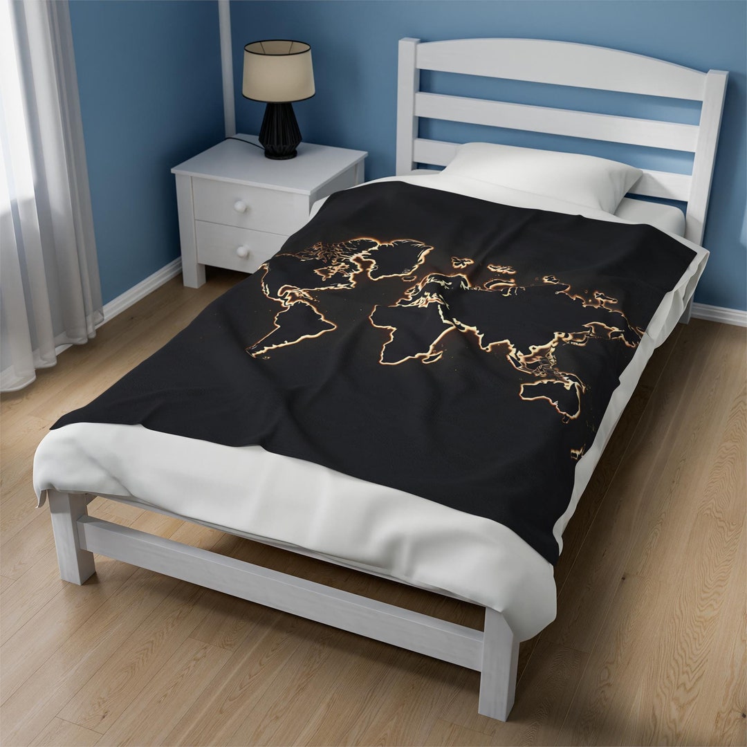 Modern Minimalist World Map Plush Blanket Bedroom or Couch Throw ...