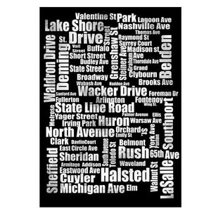 Typography of Chicago Street Names in Black and White, Fine Art Print ...