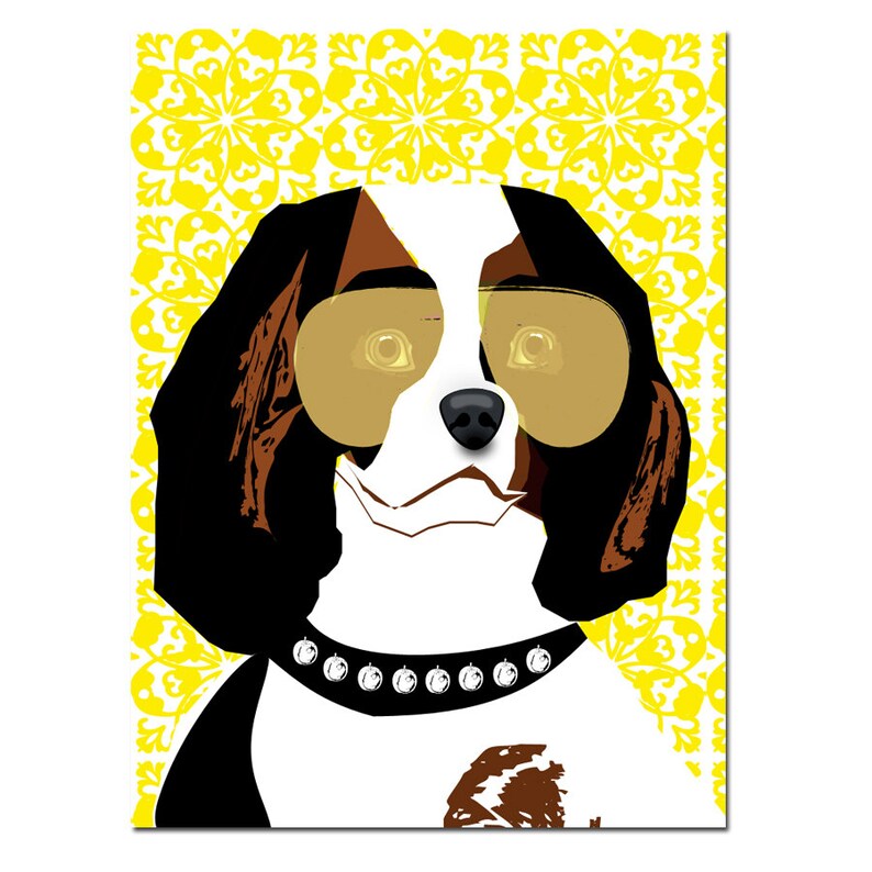Tricolored Cavalier King Charles Spaniel Dog Illustration - Etsy