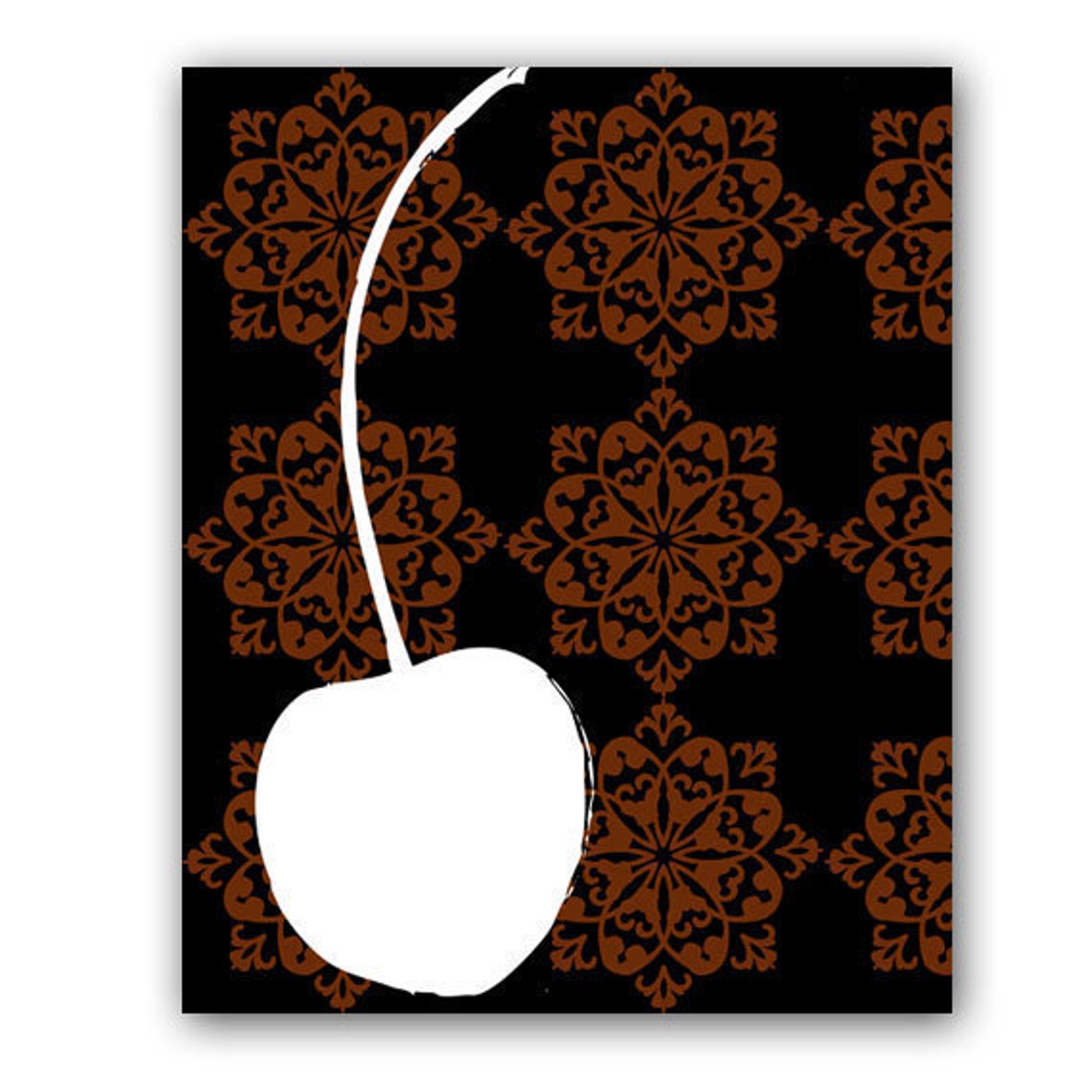 Cherry on Damask Design, Fine Art Print, Fruit, Summer Fruit, Kitchen ...