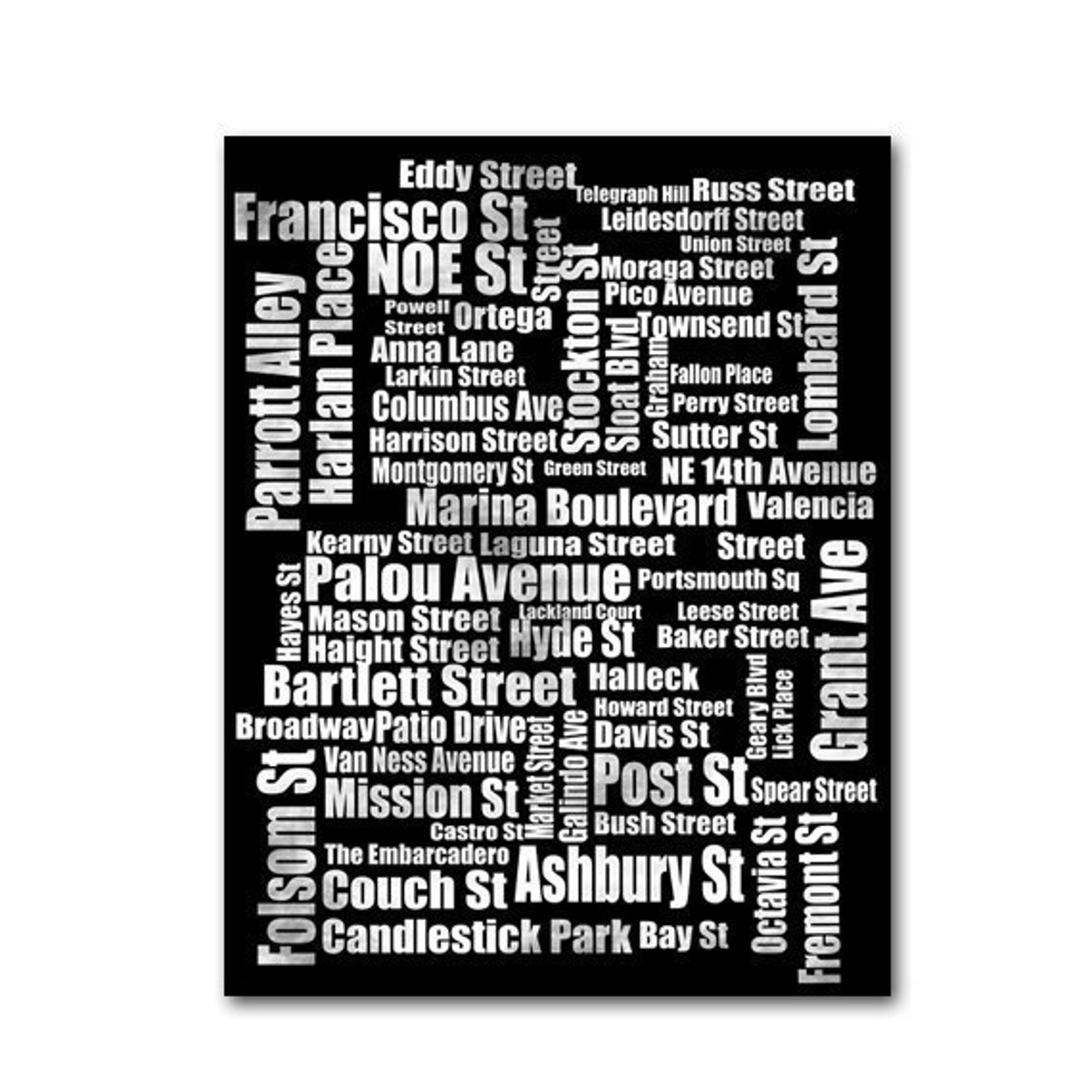 Typography of San Fransico Street Names Fine Art Print Black and White ...