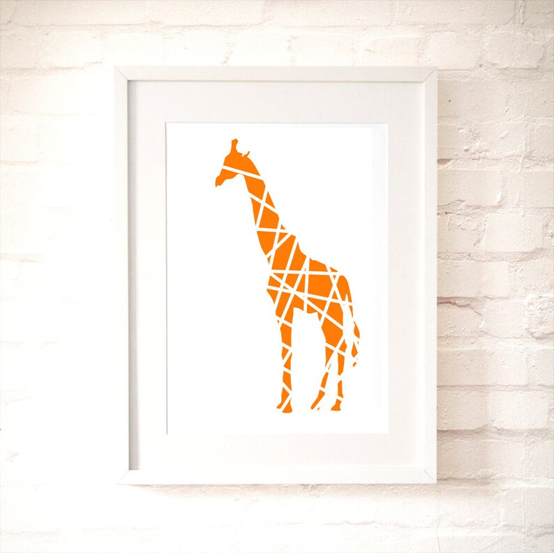 Orange Giraffe in Stripes Print, Nusery Art, Nursery Giraffe, Kids Room ...