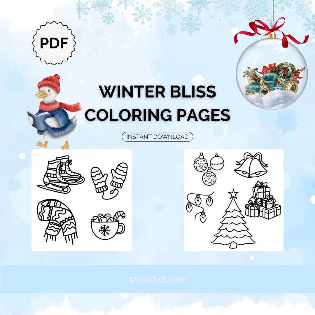 Winter Coloring Pages Printable Set | Cozy Holiday Line Art for ...