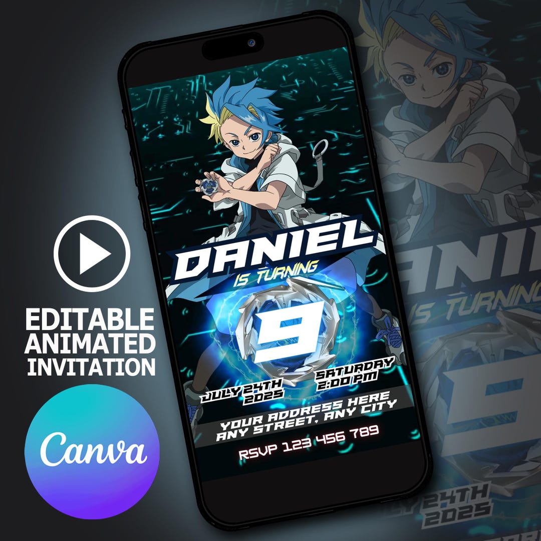 Beyblade Birthday Video Invitation - Editable Jaxon Cross Party ...