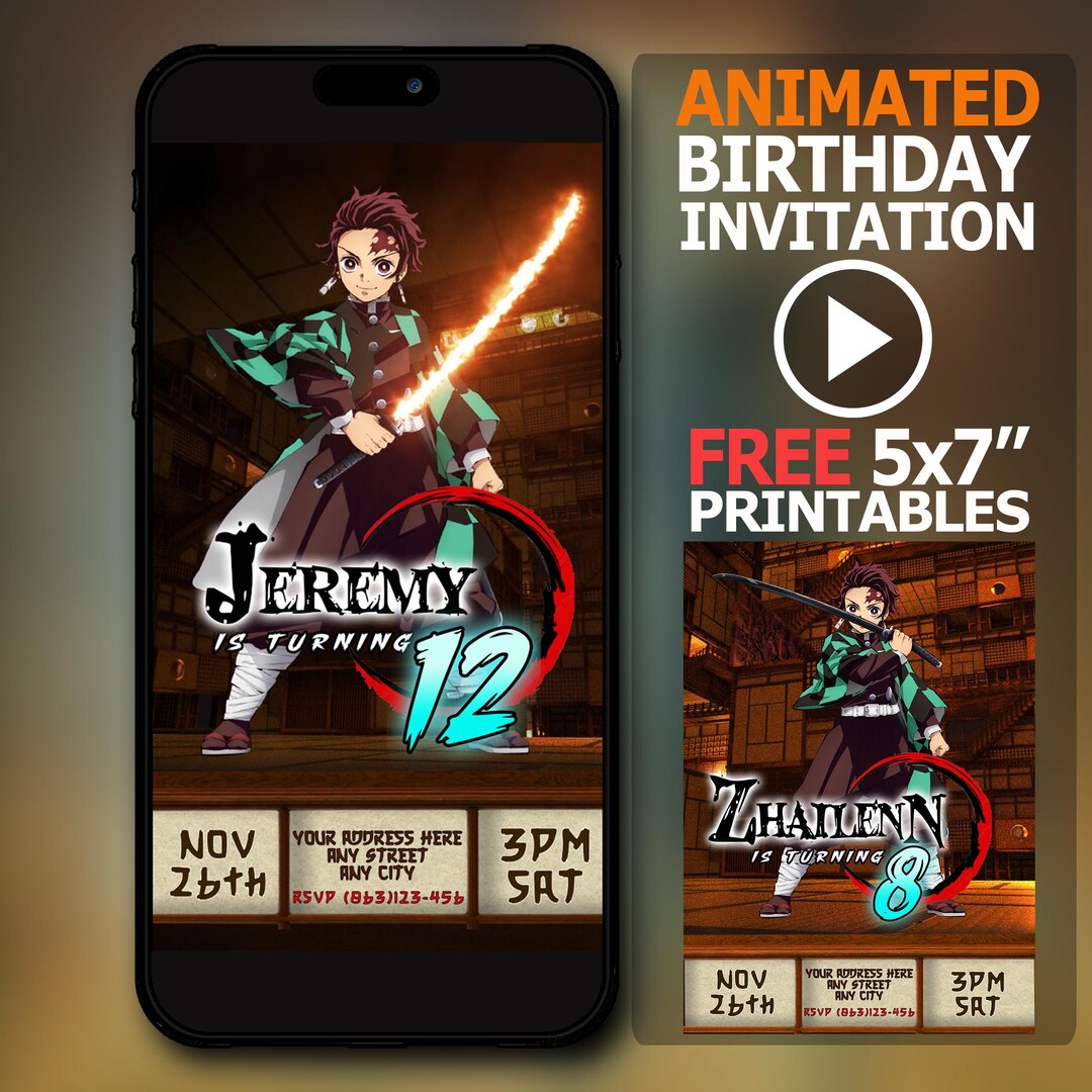 Tanjiro Animated Birthday Invitation: Personalized Kids Party Video ...