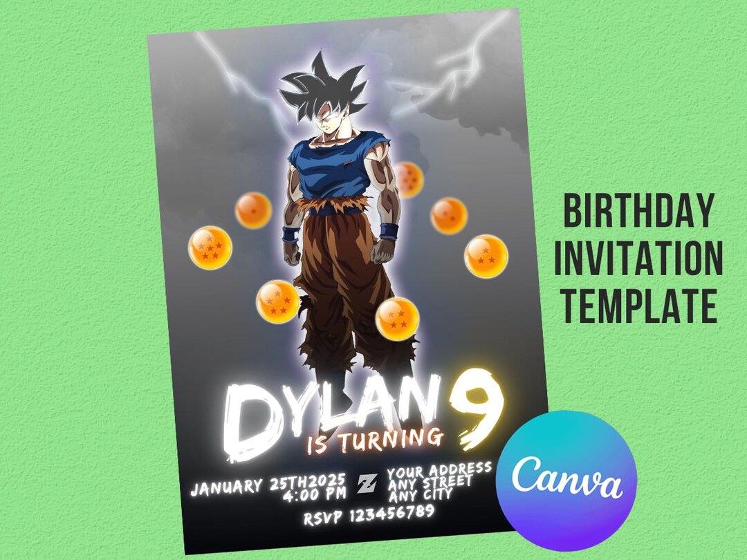 Editable Goku Dragon Ball Invitation Template - Printables Invitation ...