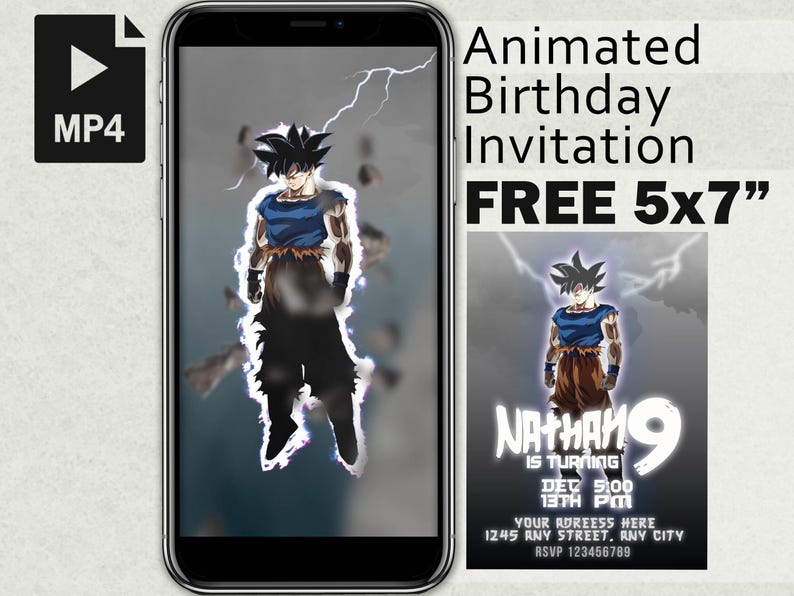 Goku Birthday Video Invitation: Animated Kids Party Card (digital ...