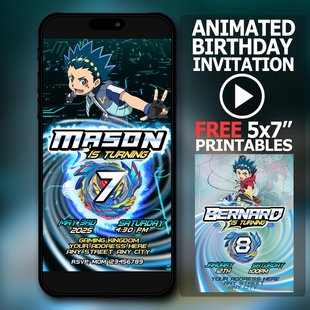 Beyblade Birthday Invitation Video: Animated Kids Party Invite (digital ...