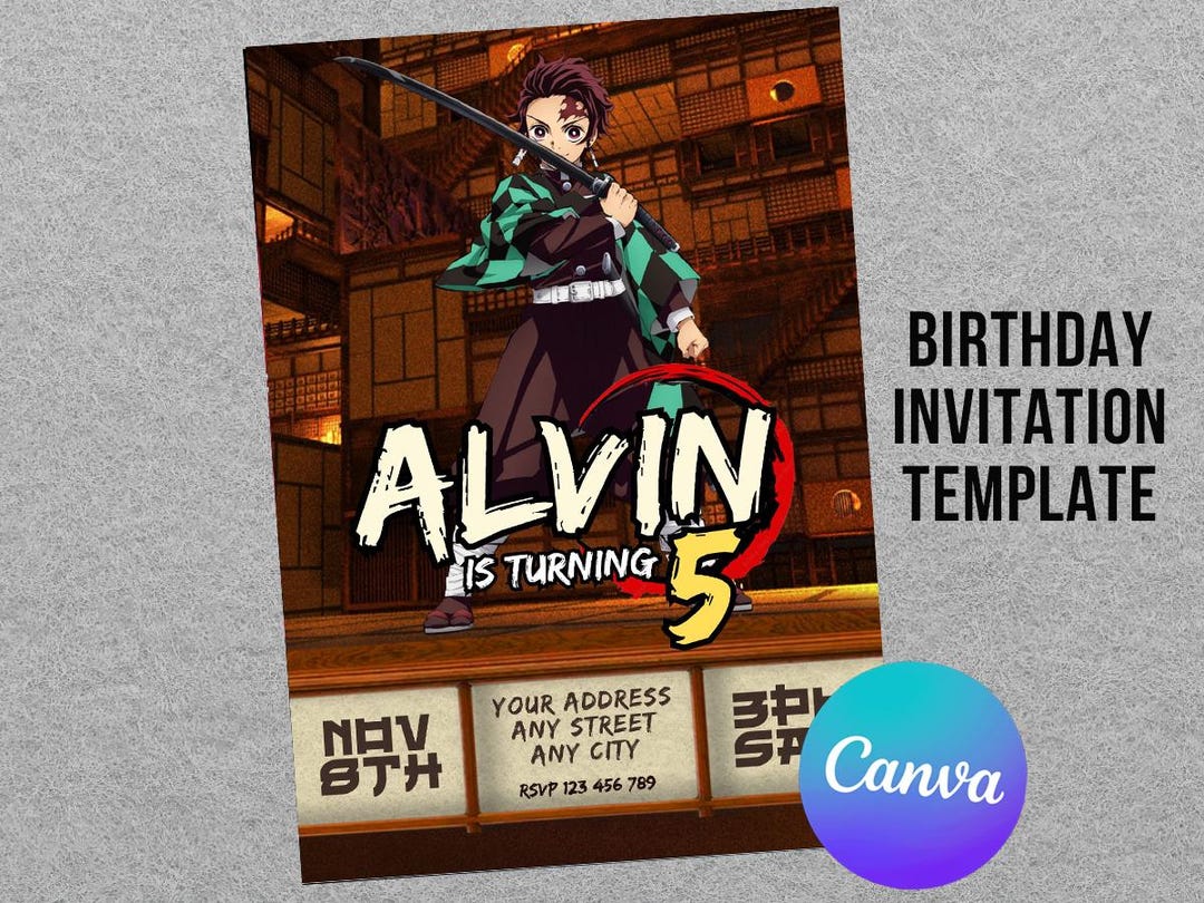 Tanjiro Demon Slayer Birthday Invitation: Editable Canva Template ...