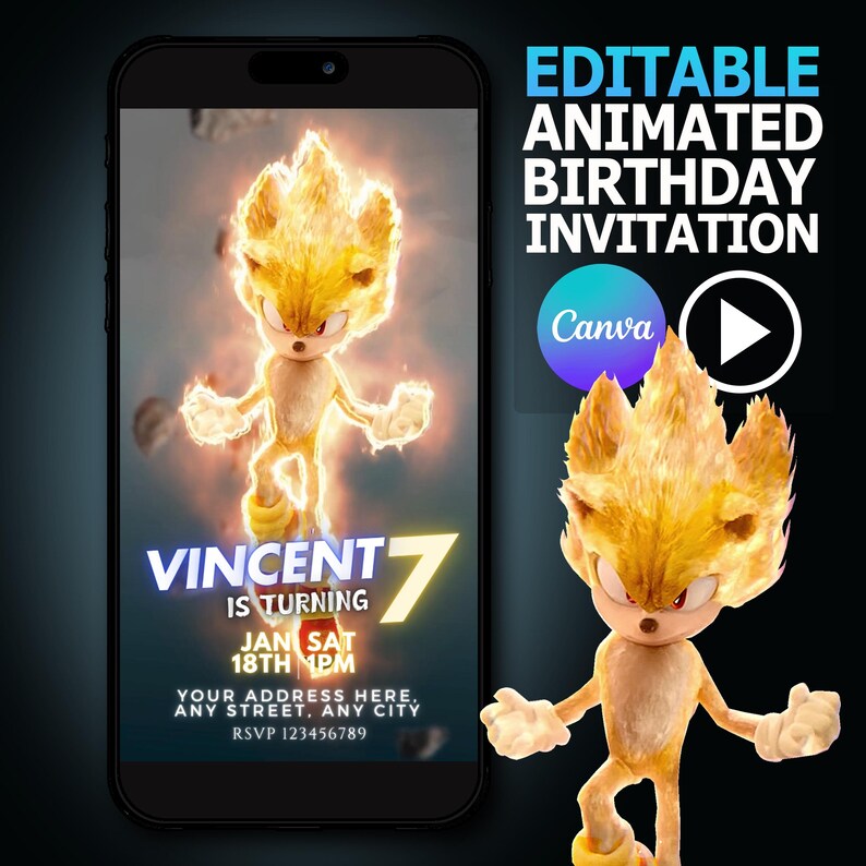 Editable Super Sonic Birthday Invitation Video- Instant Download ...