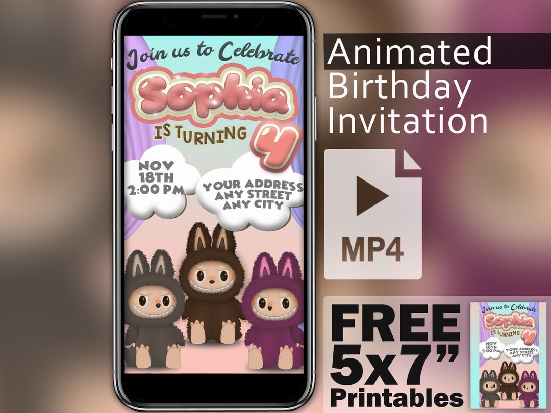Labubu Video Birthday Invitation - Labubu Digital Birthday Invitation ...