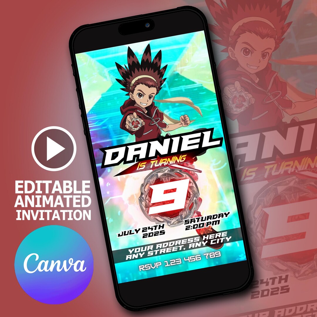 Editable Beyblade X Birthday Invitation Video- Instant Download - Party ...