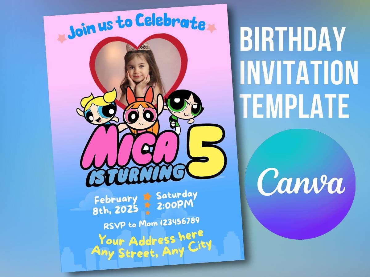 Editable Powerpuff Girls Birthday Invite – Playful Cartoon Party ...