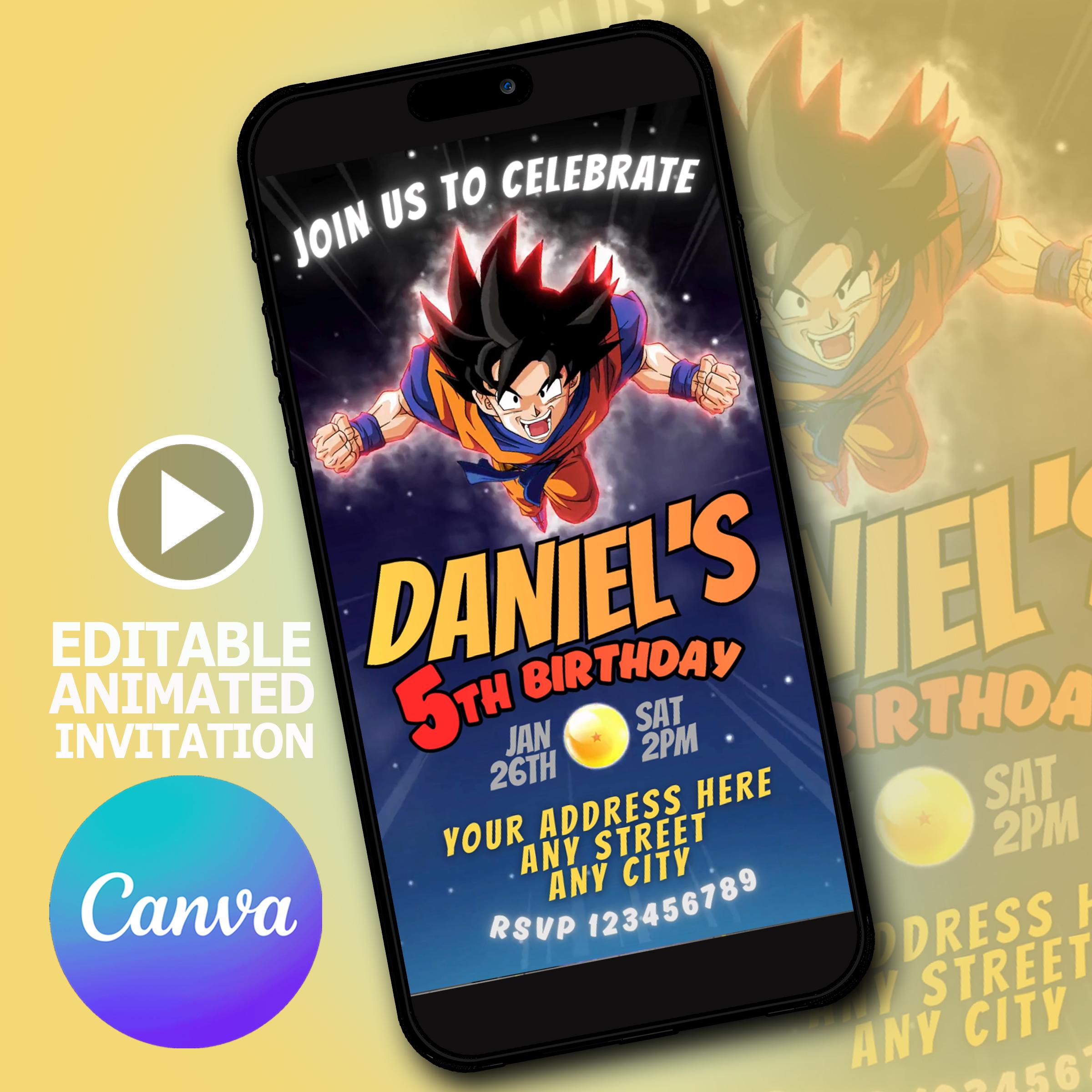 Editable MP4 Goku Birthday Video Invitation: Animated Kids Party Card ...