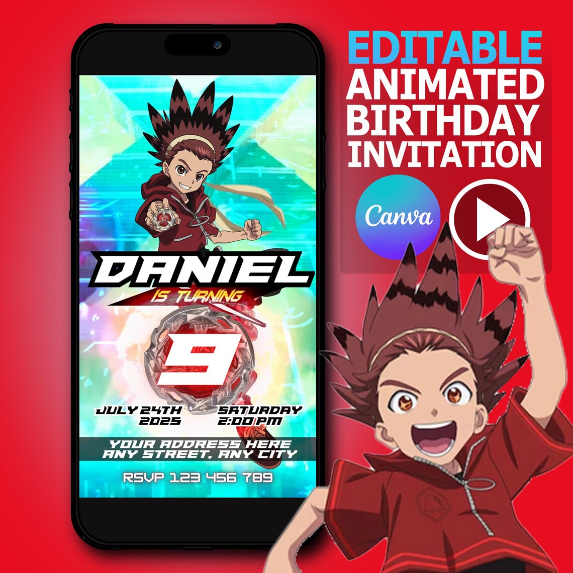 Editable Beyblade X Birthday Invitation Video- Instant Download - Party ...