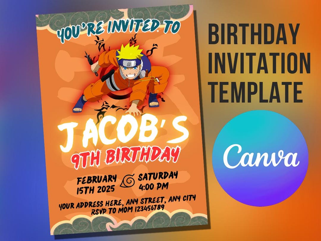 Editable Naruto Invitation Template Printables Invitation Personalized ...