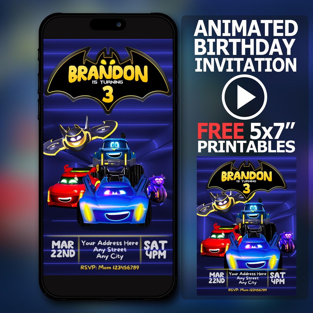 Batwheels Birthday Invitation Video: Animated Kids Party Invite ...