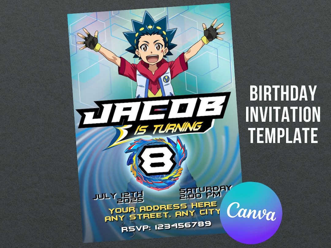 Beyblade Birthday Invitation: Editable Canva Template (digital Download ...