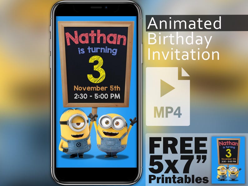 Minions Birthday Video Invitation Animated Birthday Invitation ...