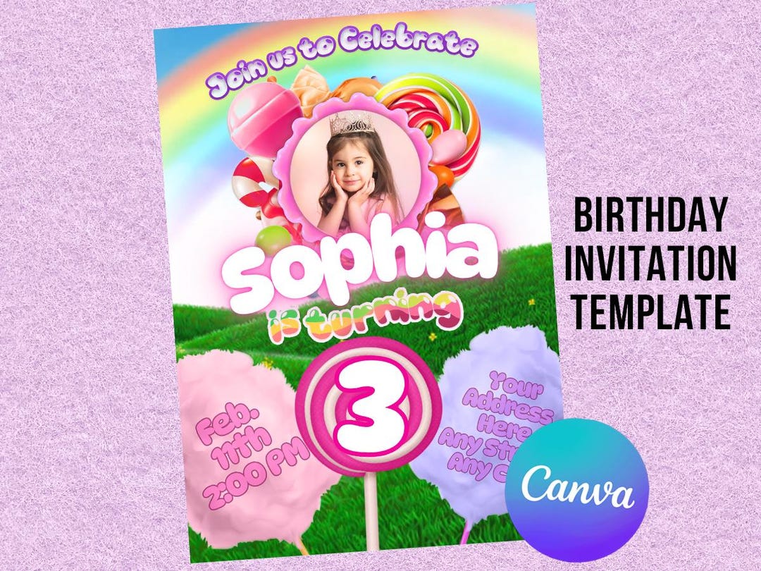 Editable Candy Land Birthday Invitation: Colorful Party Theme (digital ...
