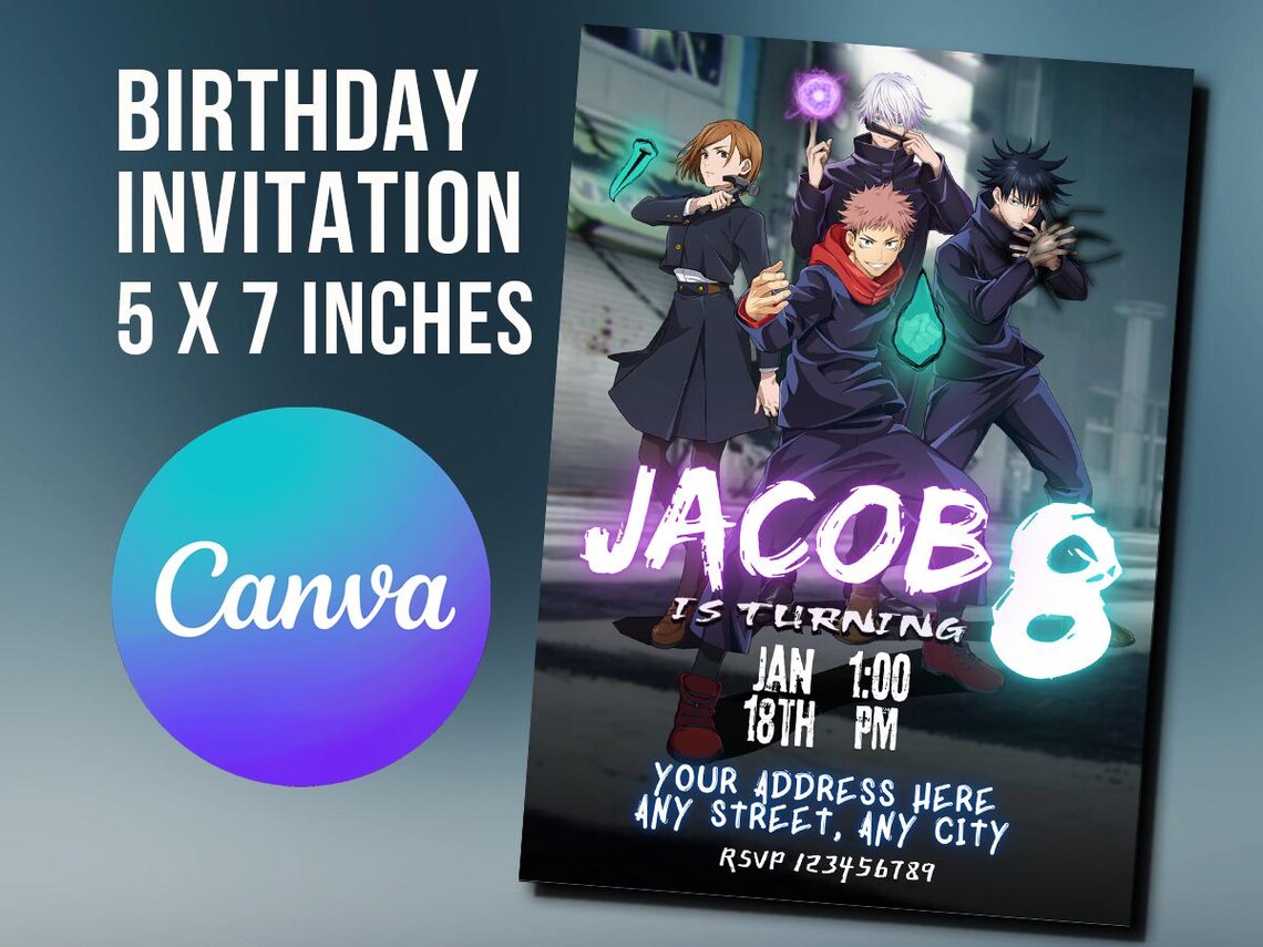 Editable Jujutsu Kaisen Birthday Invitation Template (digital Download ...