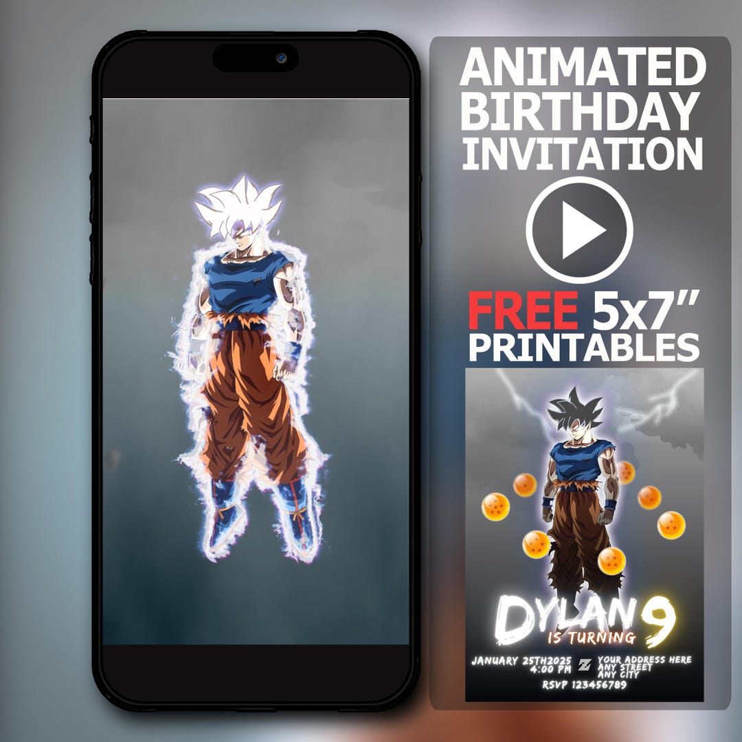 Goku Birthday Video Invitation: Animated Kids Party Card (digital ...