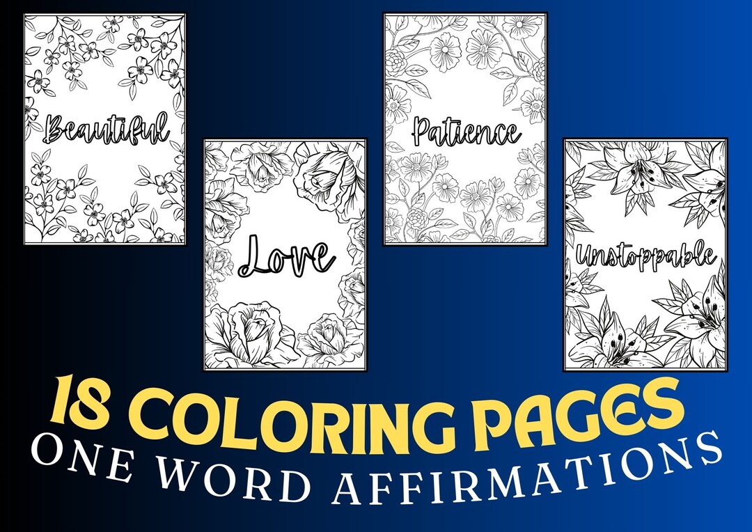 One Word Affirmation Coloring Pages - Etsy