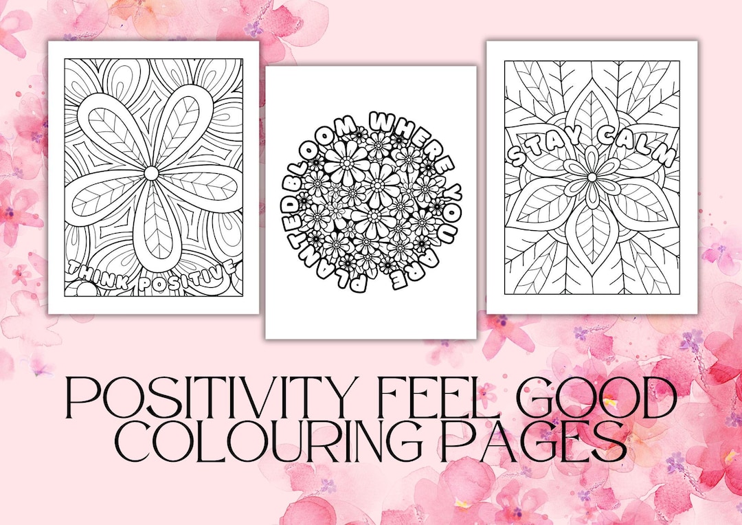Positivity Feel Good Colouring Pages Easy Calming - Etsy
