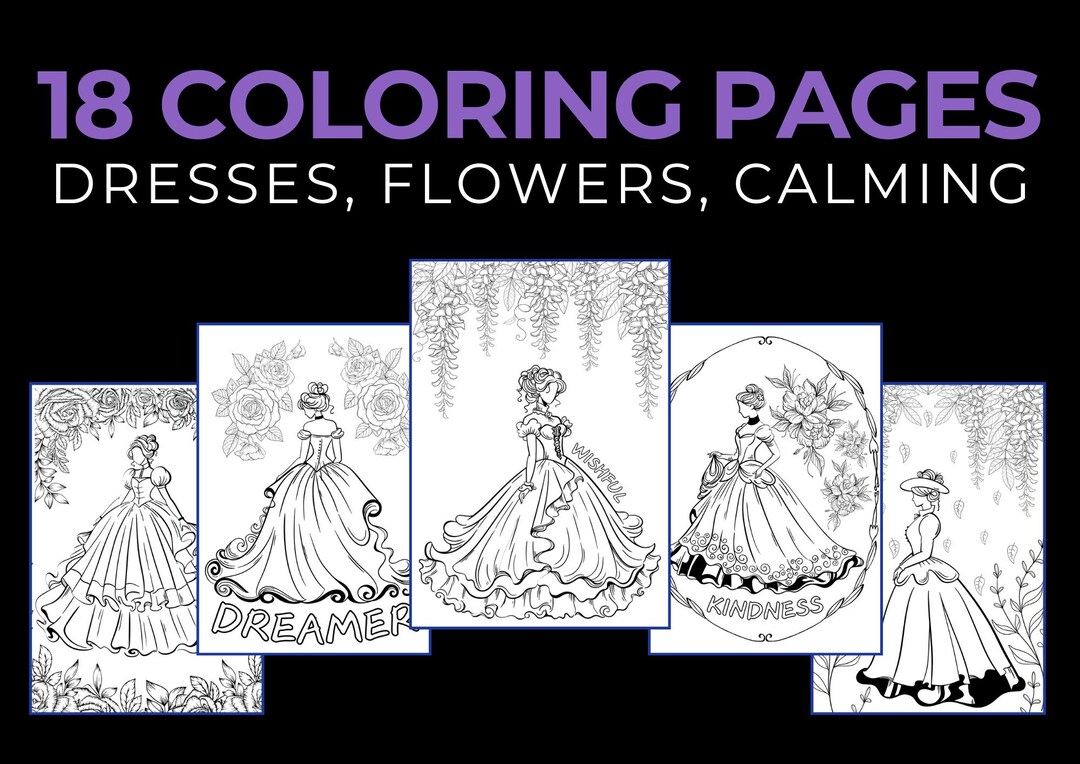 Colouring Pages of Dresses and Flowers - Etsy