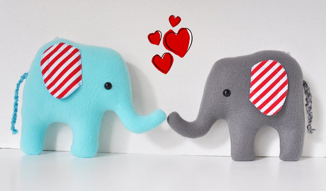 Curious Gray Plush Elephant Floral Print Ears READY TO - Etsy