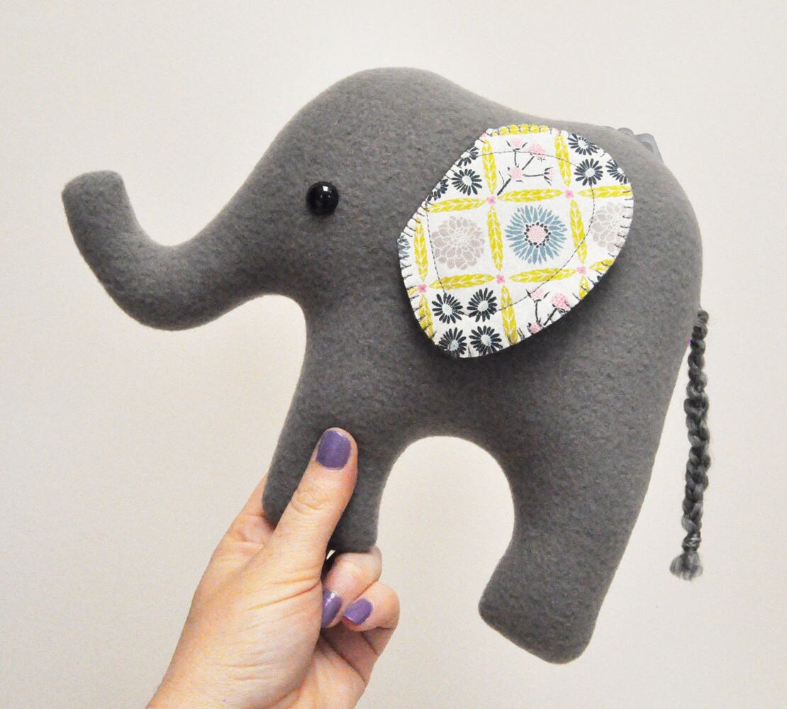 Curious Gray Plush Elephant Floral Print Ears READY TO | Etsy