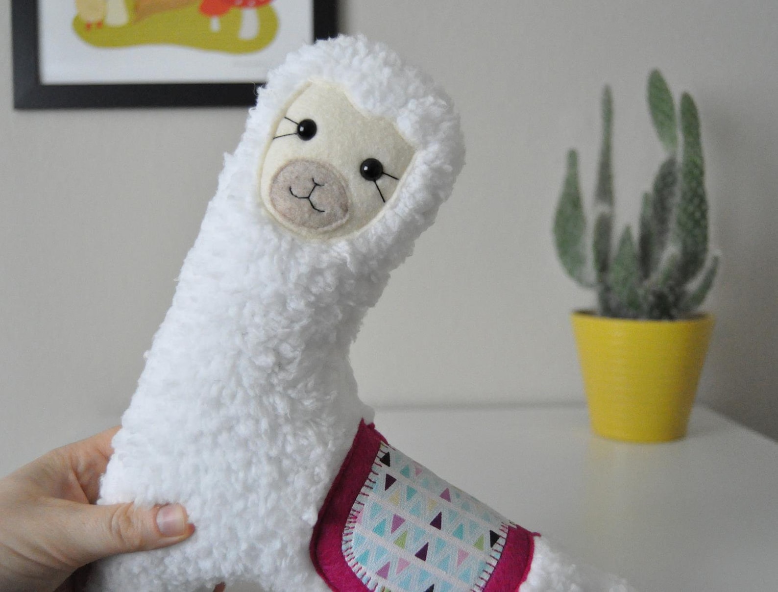 Fuzzy Llama Alpaca Plushie Pink Geometric Triangle Pattern | Etsy