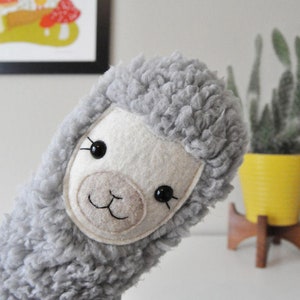 Fuzzy Gray Llama Alpaca Plushie - Yellow Flower Floral - READY TO SHIP ...