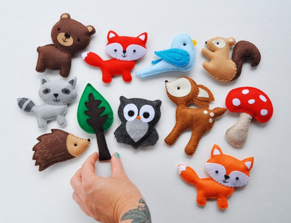 Plush Woodland Creatures Deer Bear Owl Blue Bird Squirrel Porcupine Raccoon Red Fox Orange Fox Mushroom Tree Etsy Canada