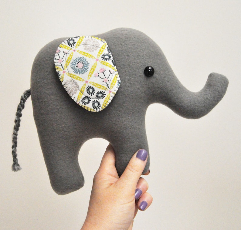Curious Gray Plush Elephant Floral Print Ears READY TO - Etsy
