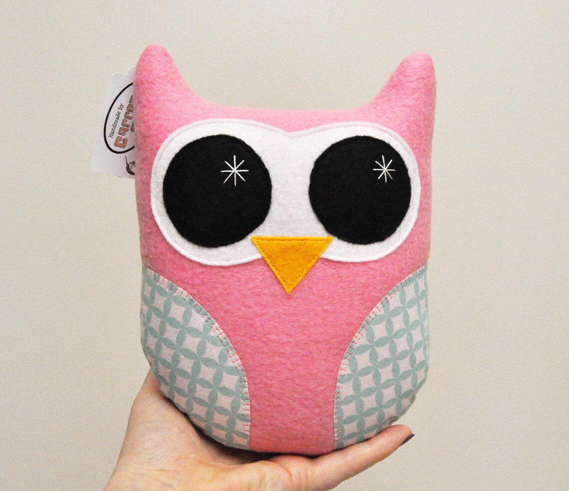 Light Pink Plush Owl With Geometric Print Wings READY TO | Etsy