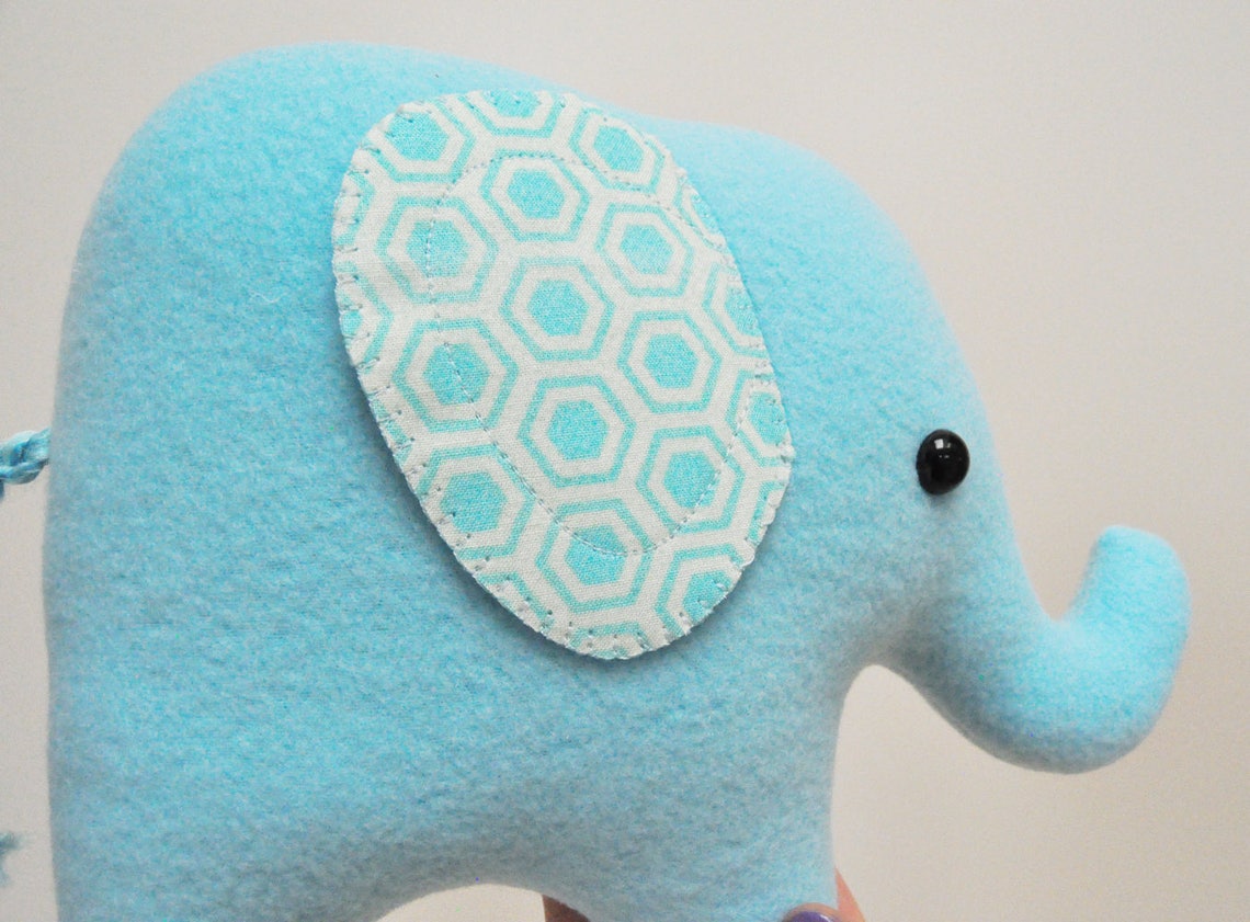 Curious Light Blue Plush Elephant Geometric Ears READY TO | Etsy