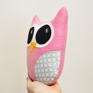 Light Pink Plush Owl With Geometric Print Wings - READY TO SHIP - Etsy