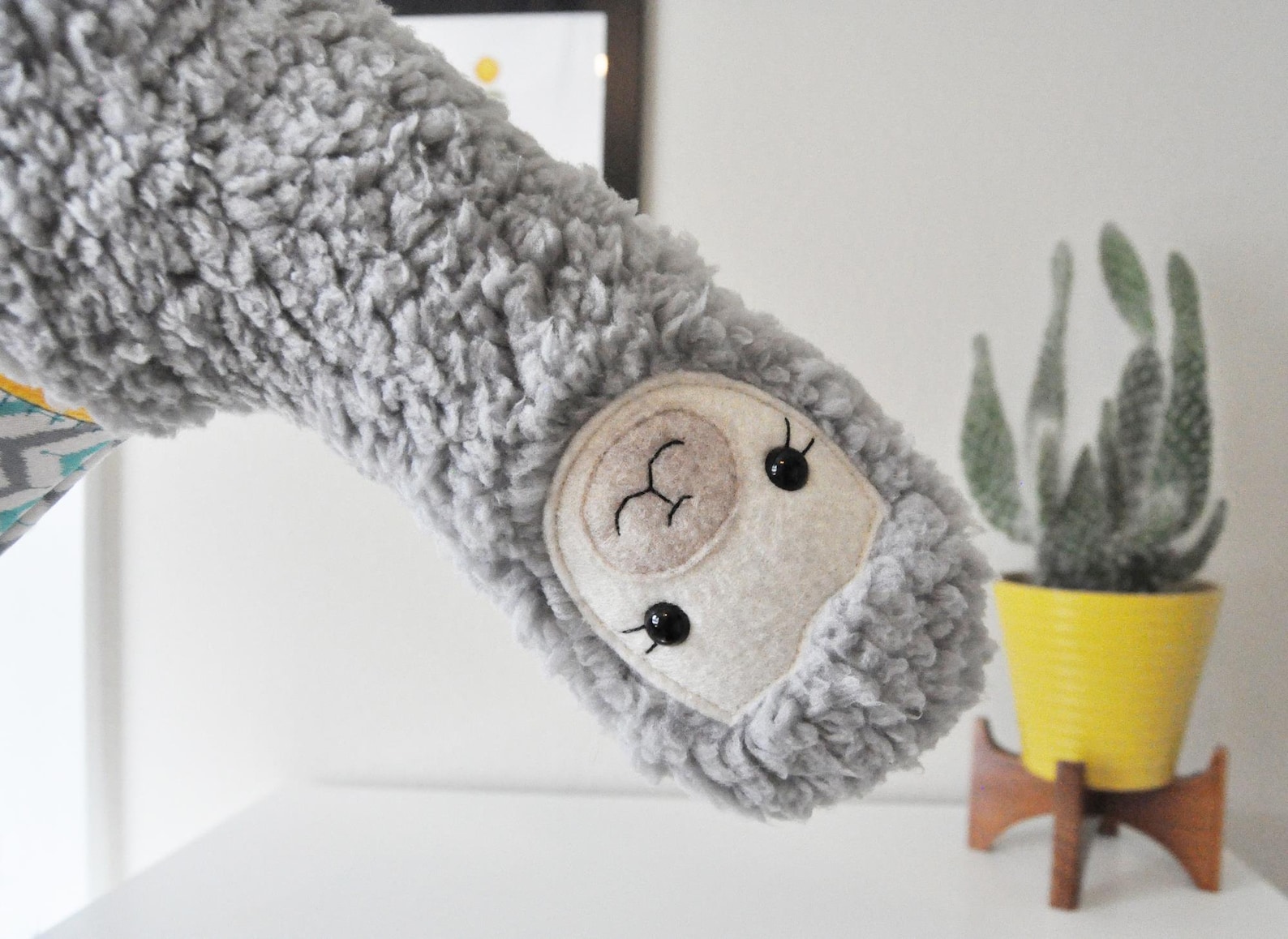 Fuzzy Gray Llama Alpaca Plushie - Yellow Flower Floral - READY TO SHIP ...