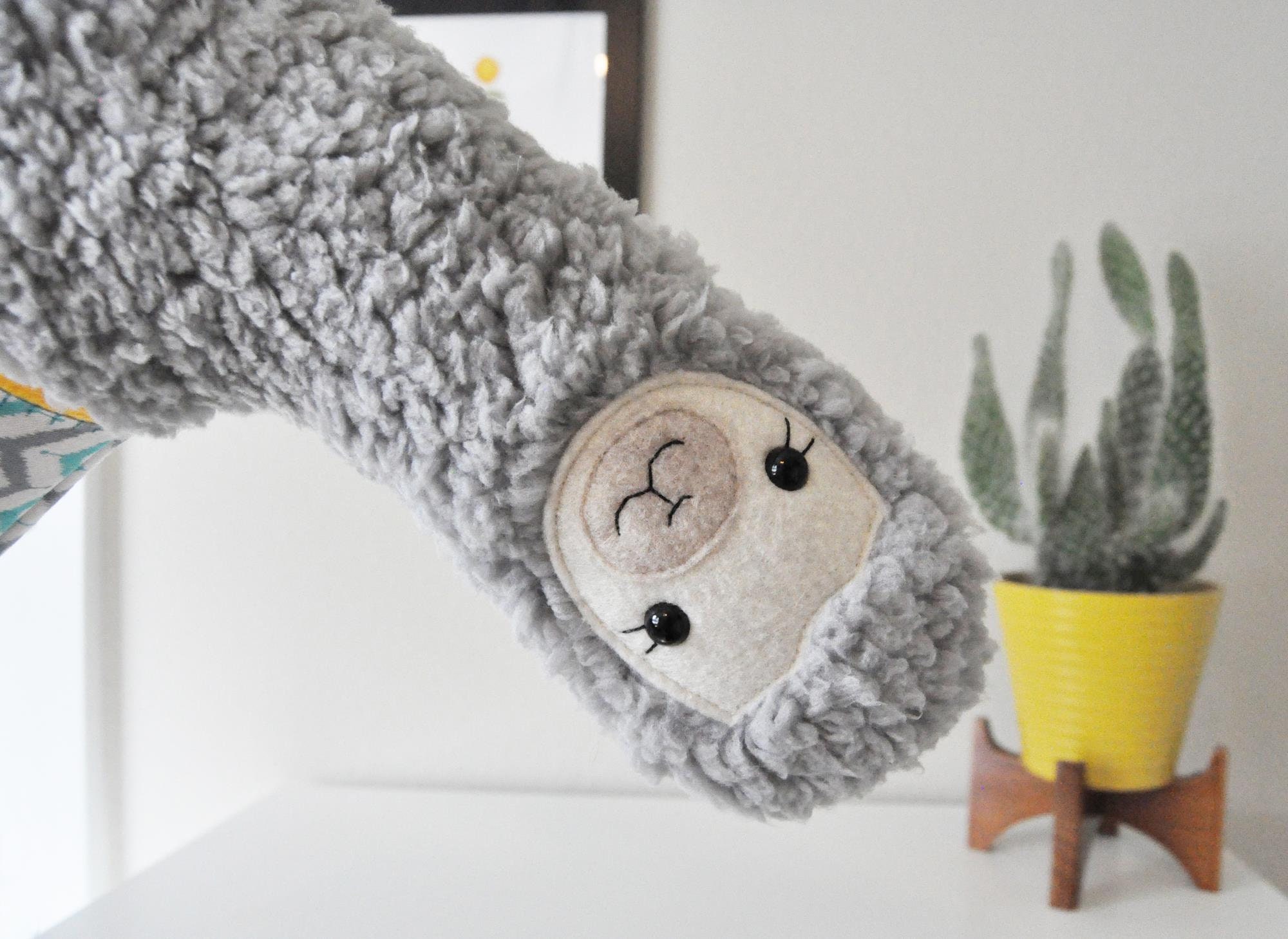 Fuzzy Gray Llama Alpaca Plushie - Yellow Flower Floral - READY TO SHIP ...