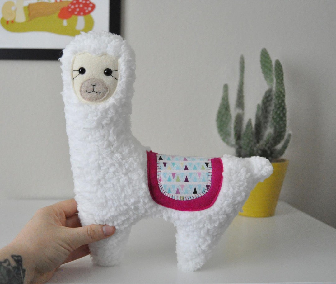 Fuzzy Llama Alpaca Plushie Pink Geometric Triangle Pattern - Etsy
