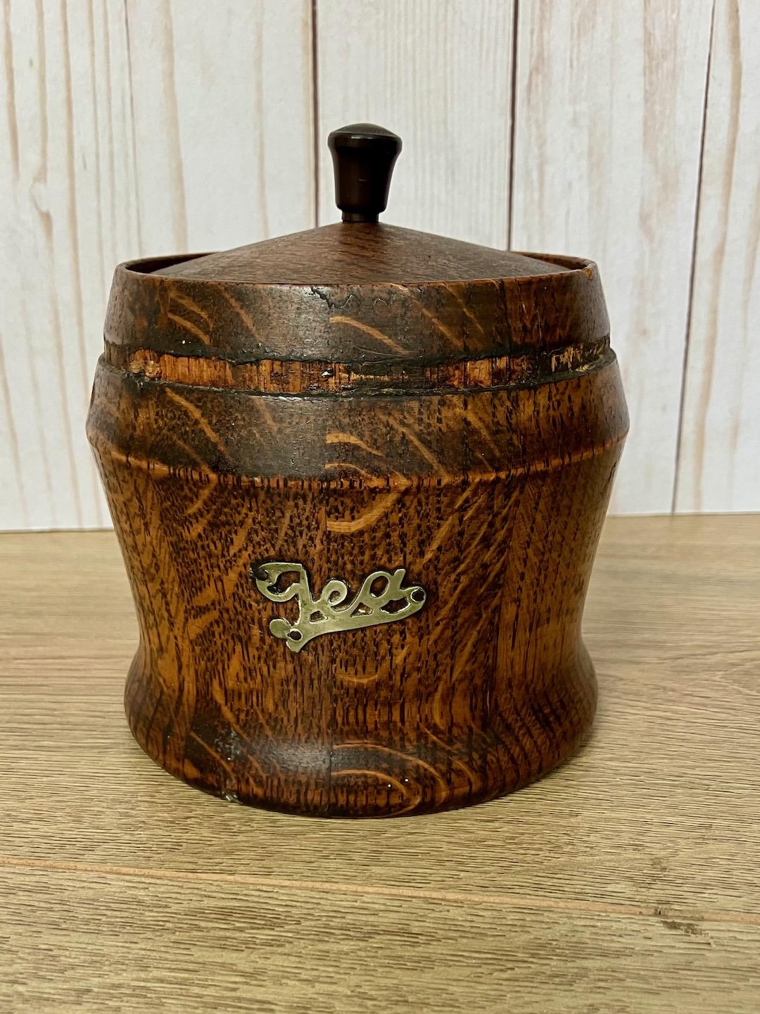 Vintage Round British Tea Caddy – Wood & Metal – Rustic Kitchen Décor ...