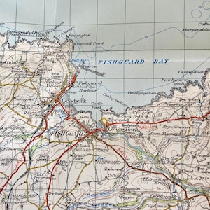 Vintage 1952 Map of Fishguard in Wales - Vintage British Cloth-backed ...