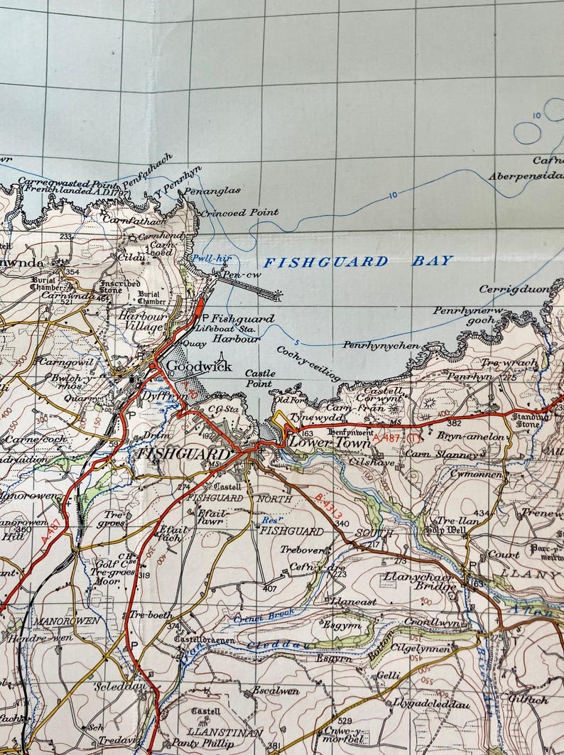Vintage 1952 Map of Fishguard in Wales - Vintage British Cloth-backed ...