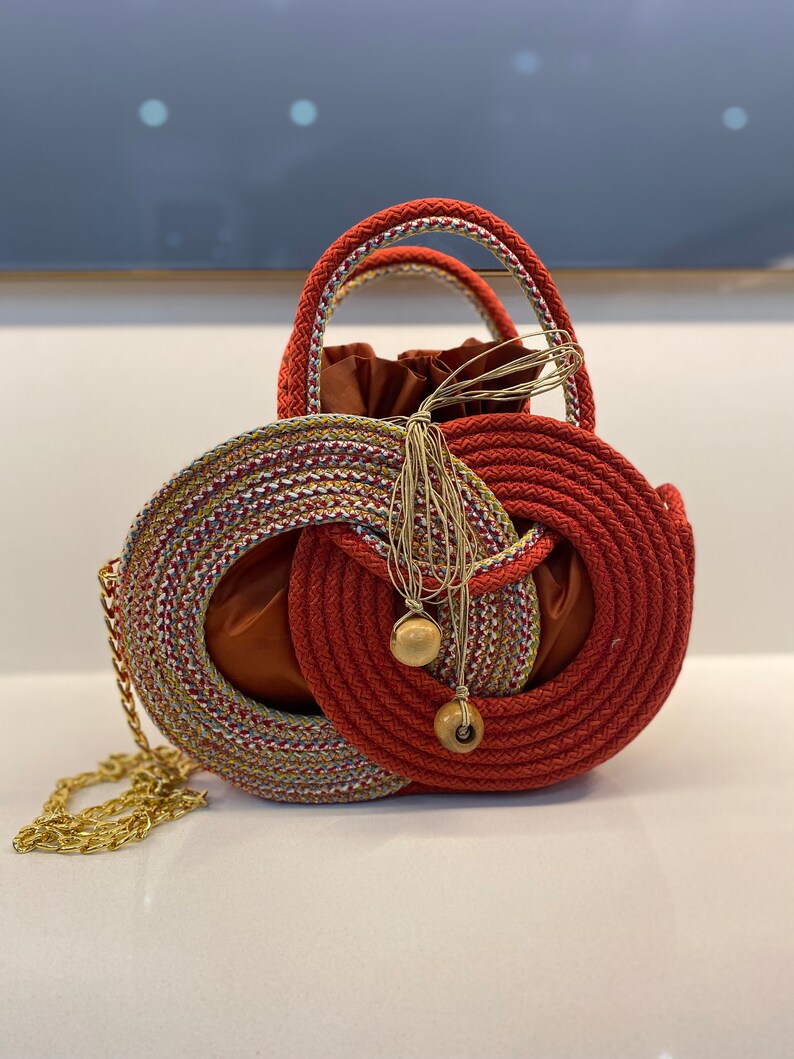 Handmade Braided Rope Bag W/gold Chain Unique & Stylish Market Tote ...