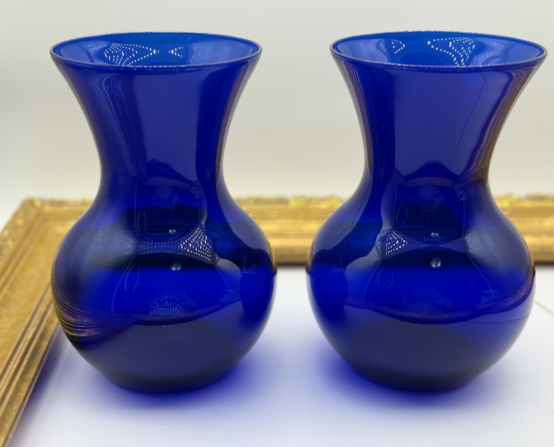Vintage Libbey Cobalt Blue Hand Blown Vases 7.5", Pair - Etsy
