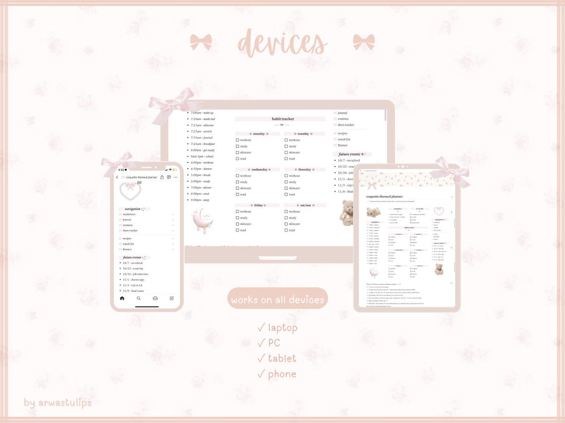 ୨୧ Coquette Themed Notion Template Aesthetic Notion Planner Digital ...